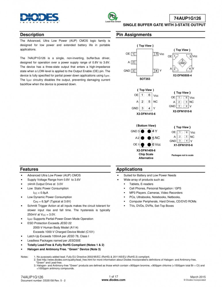 74AUP1G126 datasheet page 1