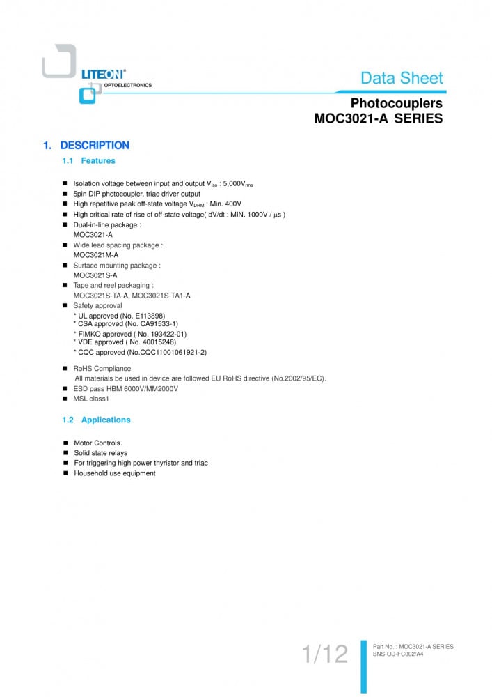 MOC3021S-TA1-A datasheet page 2