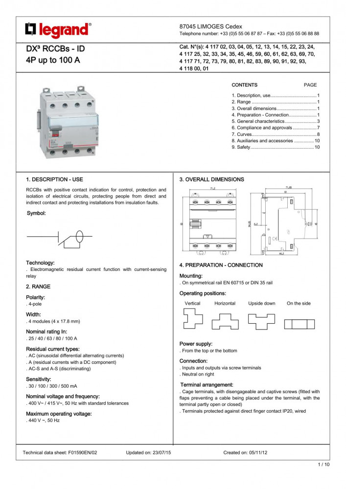 Legrand RCCB technical document page 1