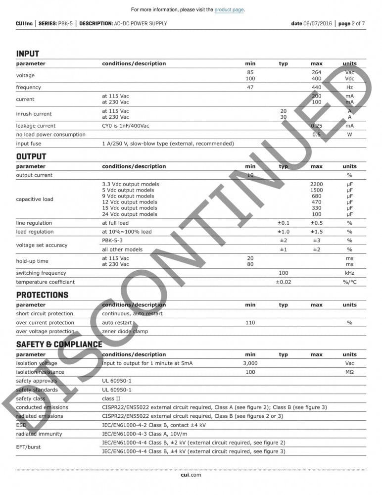 CUI PBK-5 series datasheet page 2
