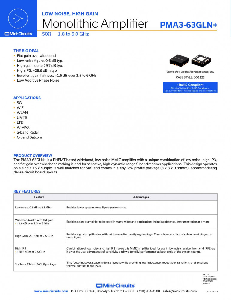 PMA3-63GLN+ technical document, page 1