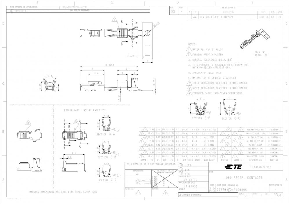 TE Connectivity 2109006-2 technical drawing preview