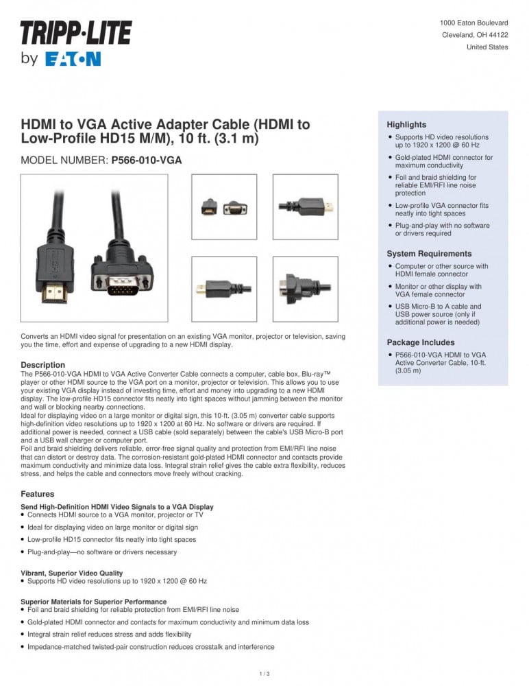 P566-010-VGA technical document page 1