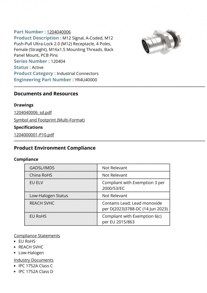 Molex Ultra Lock product specification page image 1