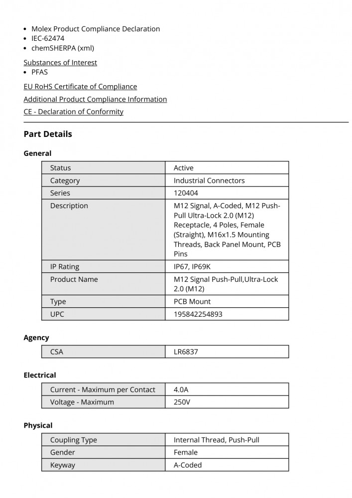 Molex Ultra Lock product specification page image 2