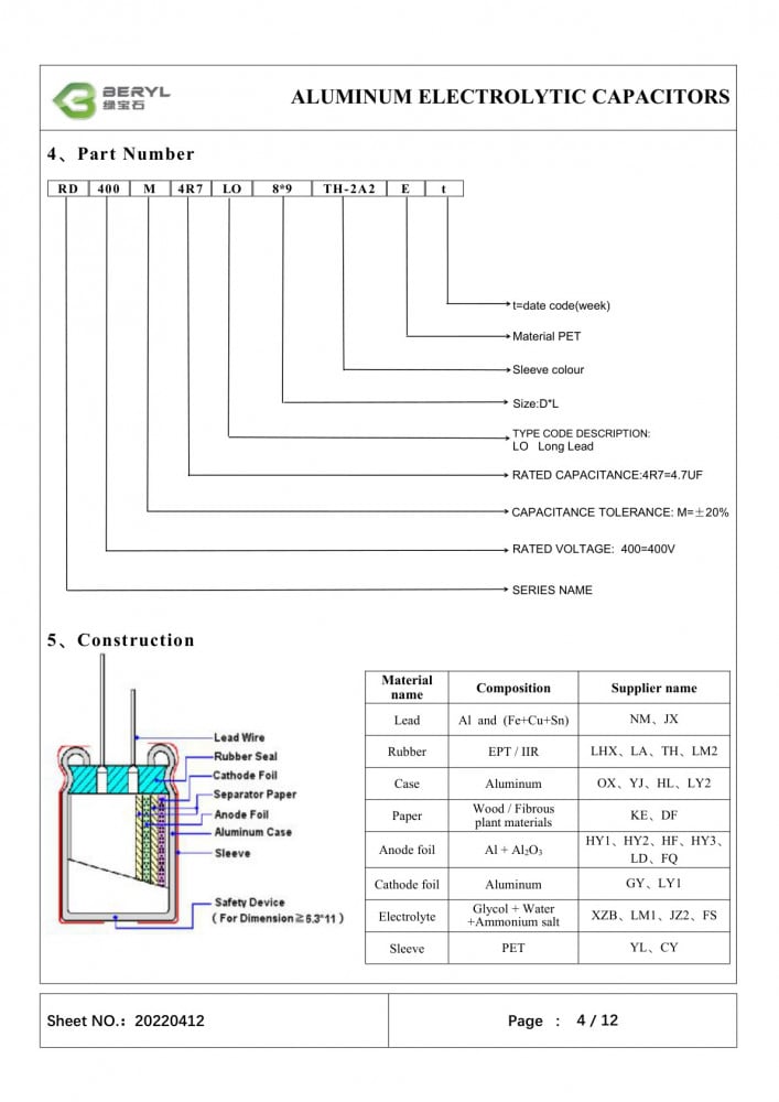 BERYL specification sheet page 4