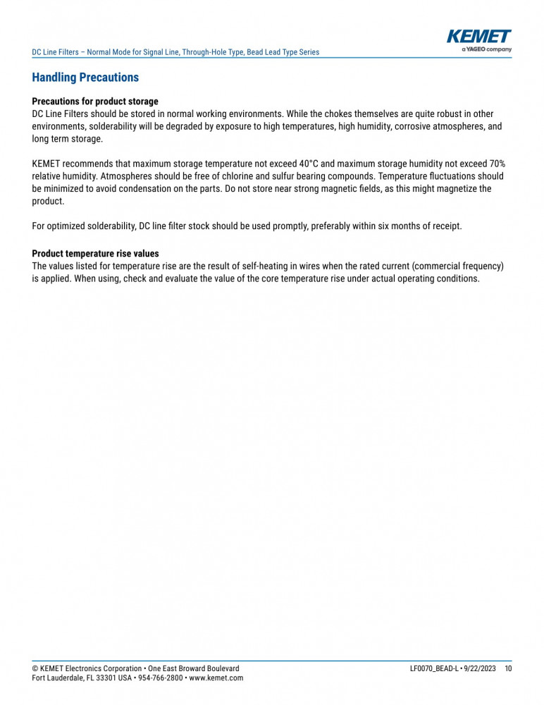 KEMET DC line filter document page 10
