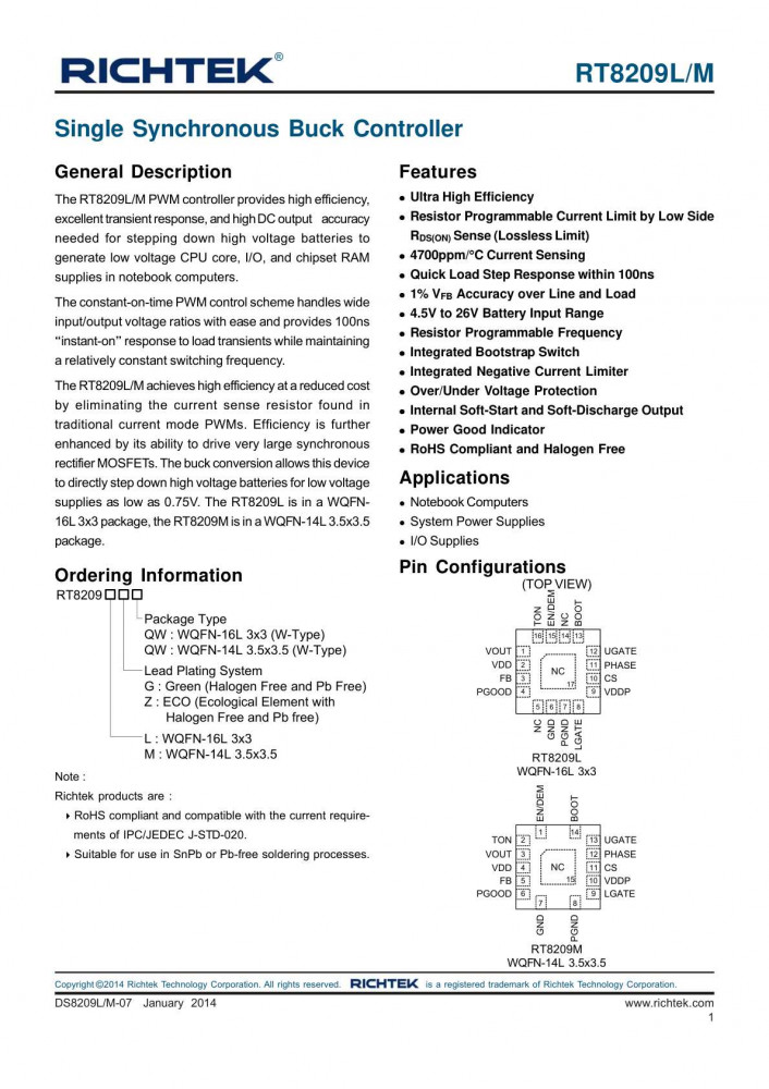 RT8209 datasheet page 1