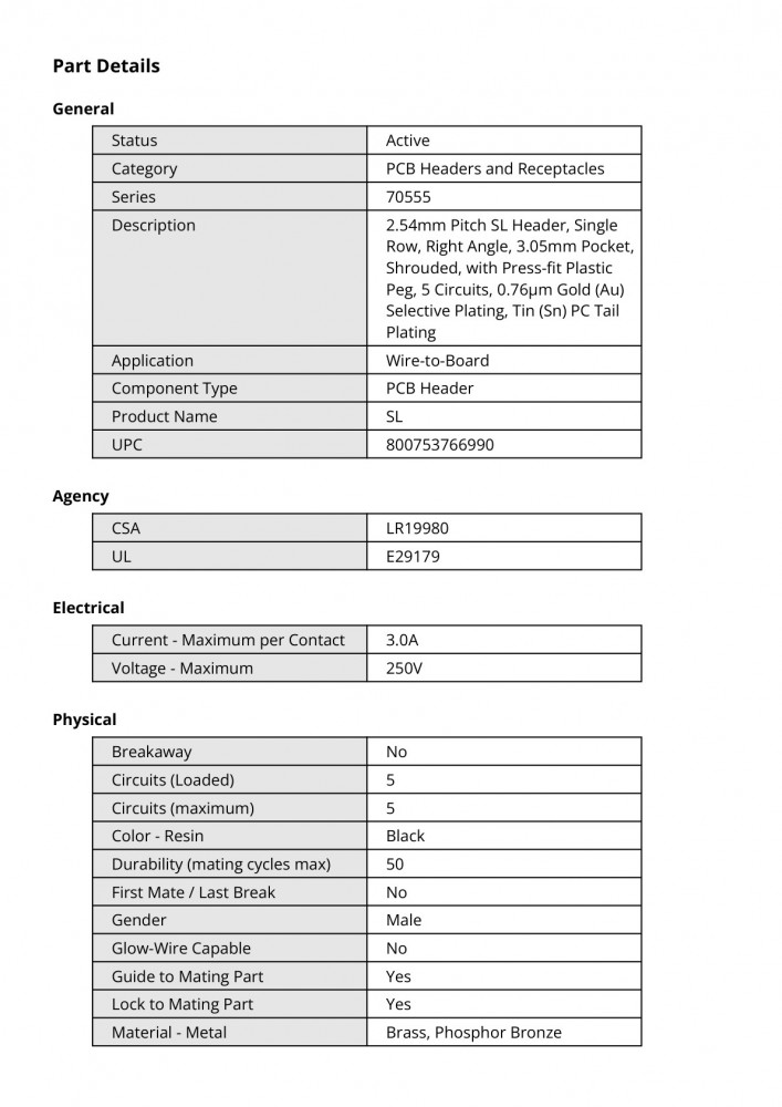 Technical document page 2 for MOLEX 705550074