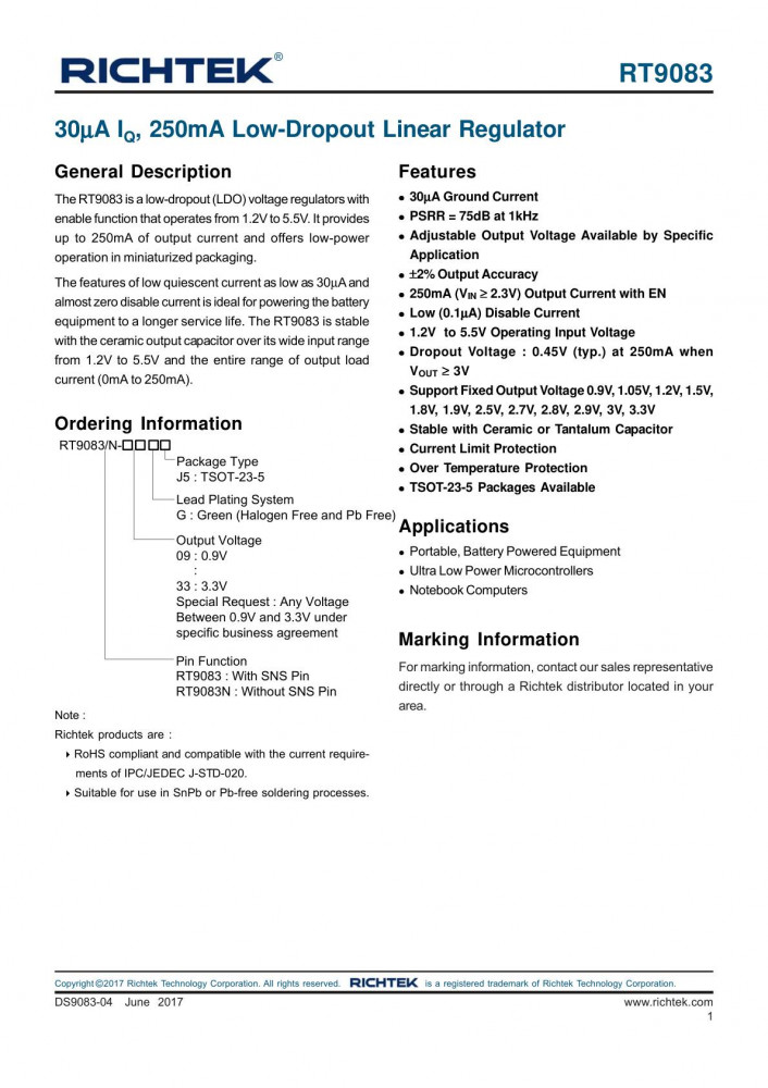 RT9083 datasheet page 1
