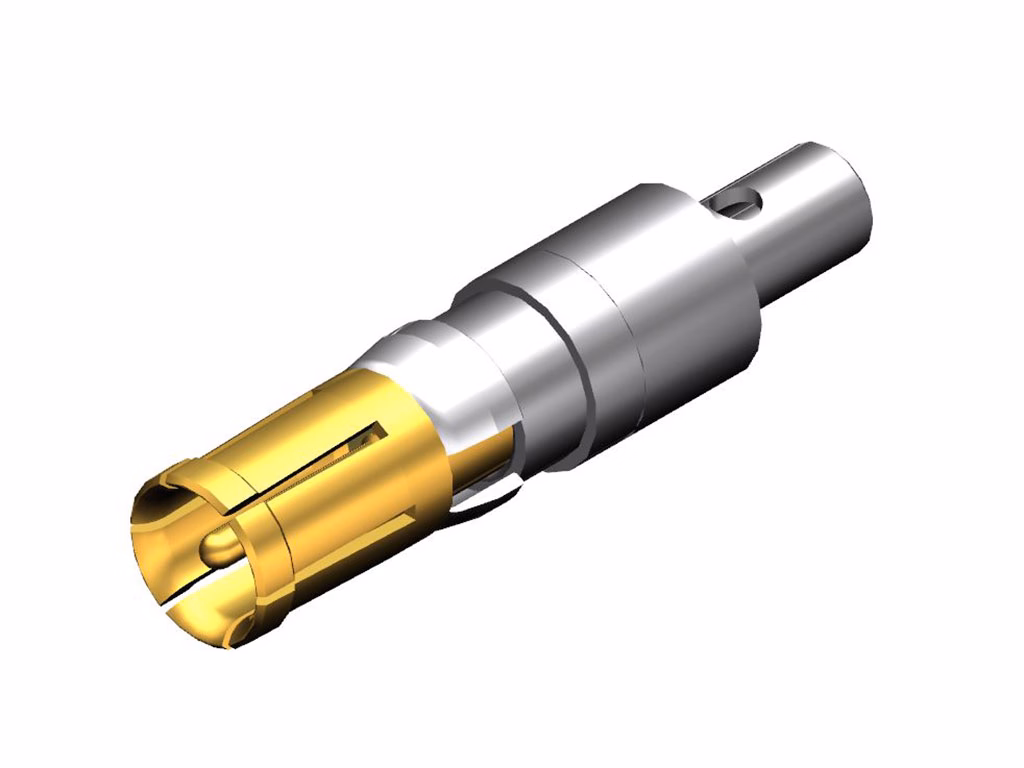 FCT Coaxial Contact, Female, Straight, Crimp, 50 Ohms, 5.00µm Gold over Copper Plating, for RG-178BU, RG-196AU, or RG-404U Cable for sale