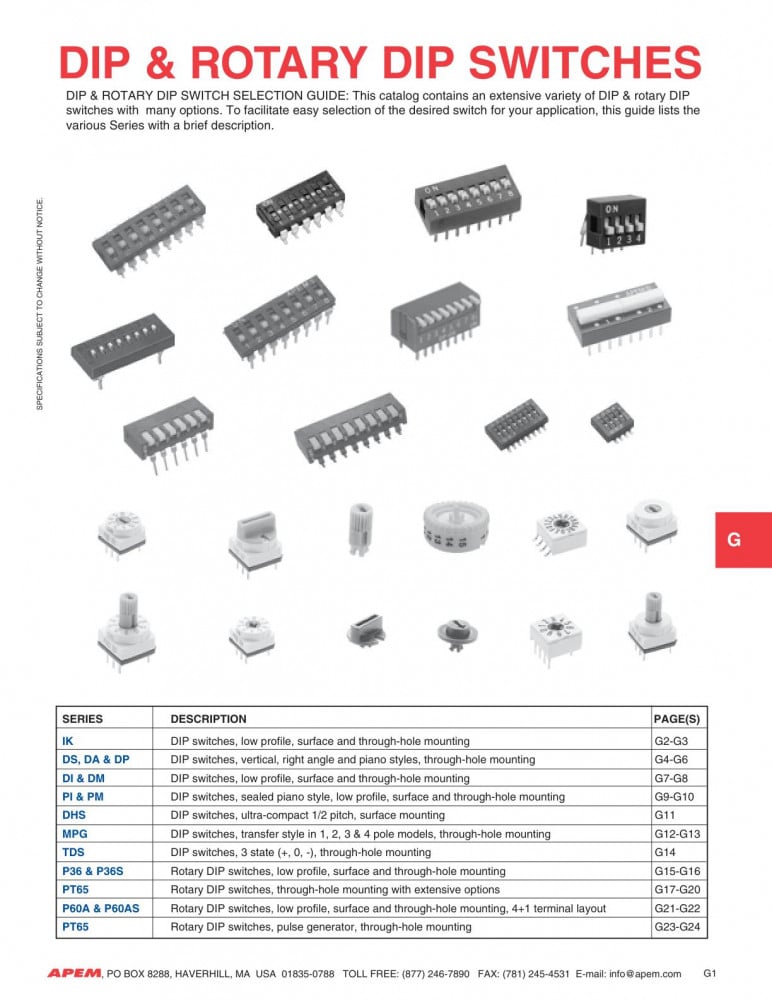APEM DIP switch catalogue page 1