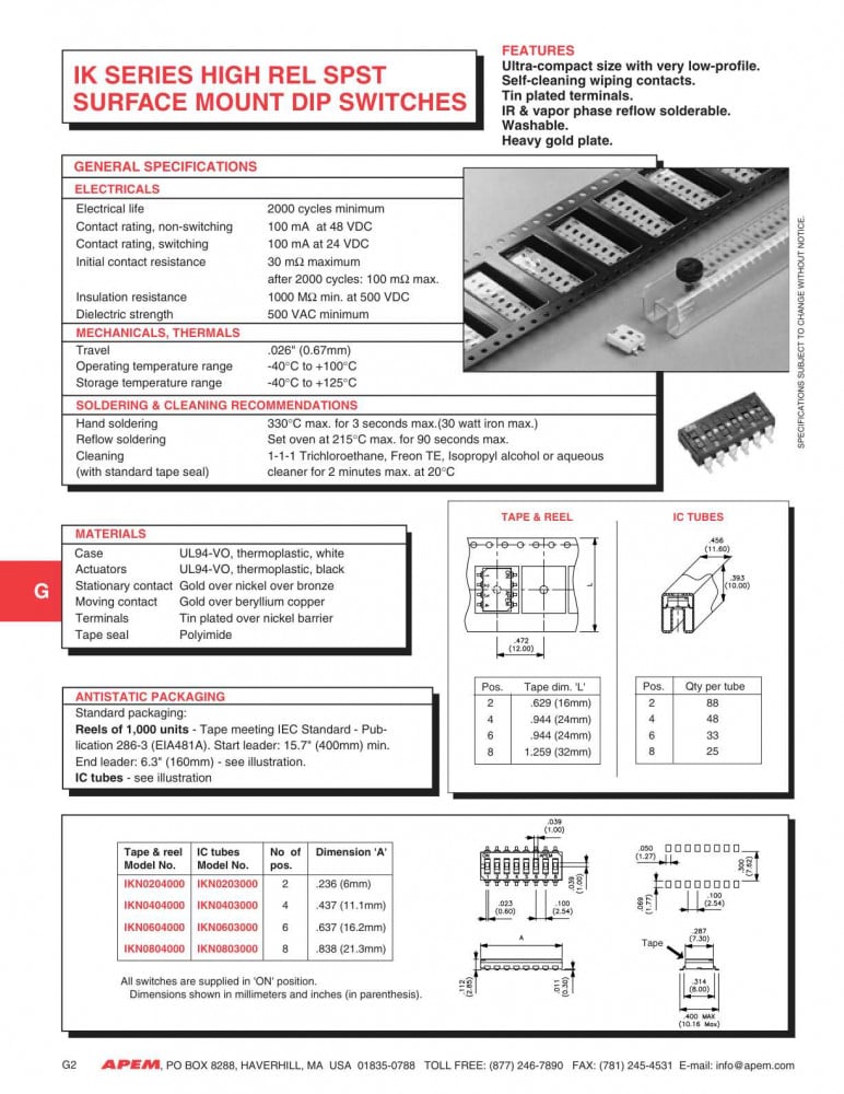 APEM DIP switch catalogue page 2