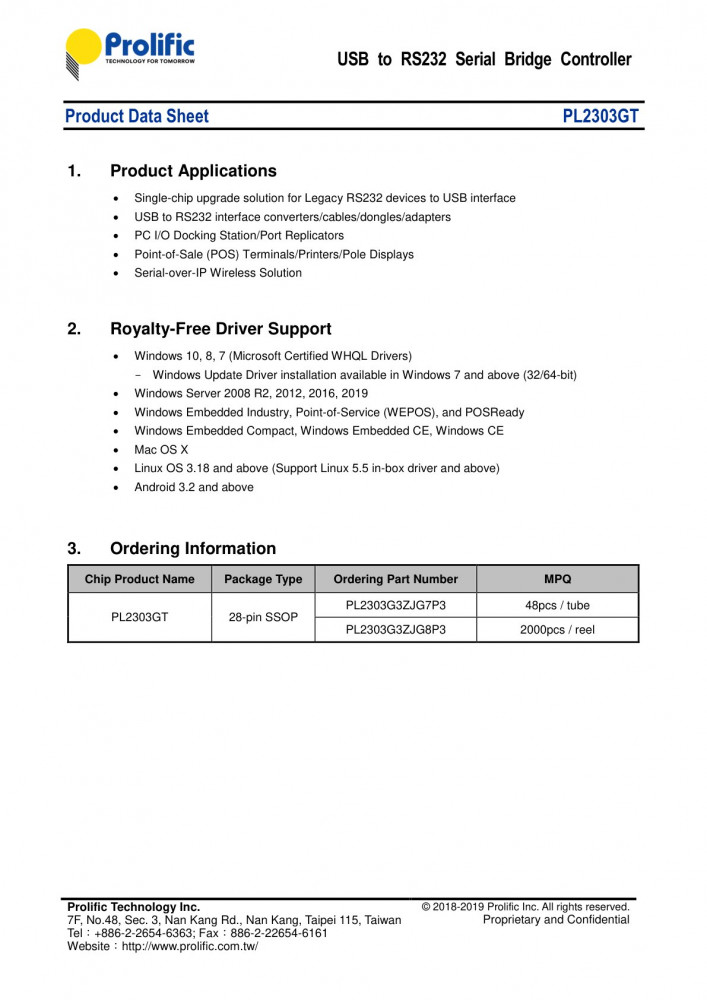 PL2303GT datasheet page 2