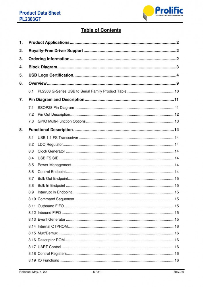 PL2303GT datasheet page 5