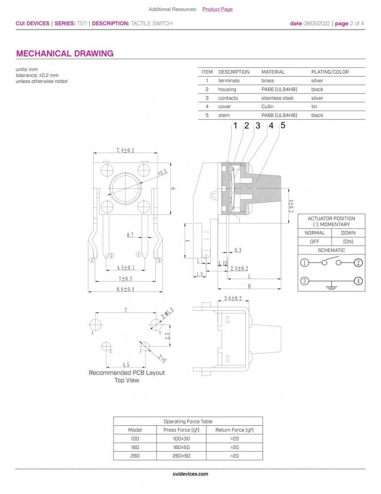 CUI TS11-674-153-BK-260-RA-D datasheet page 2