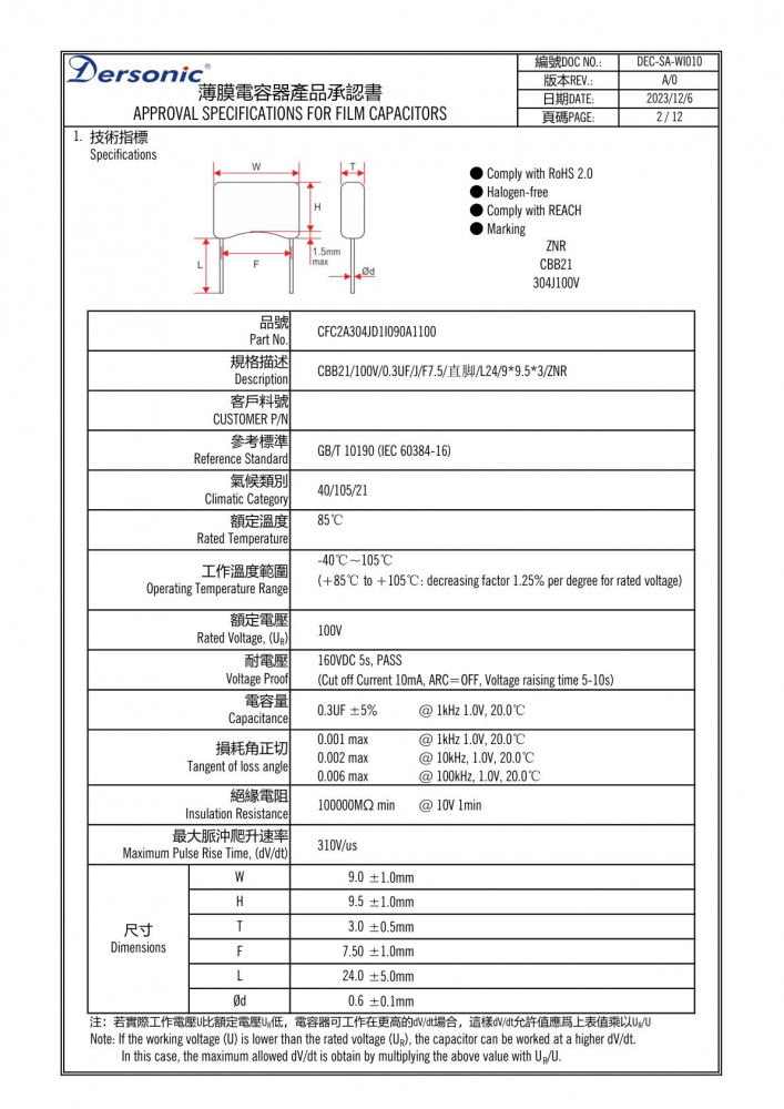 Dersonic approval specification page 3