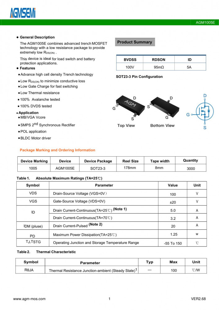 AGM1005E datasheet page 1