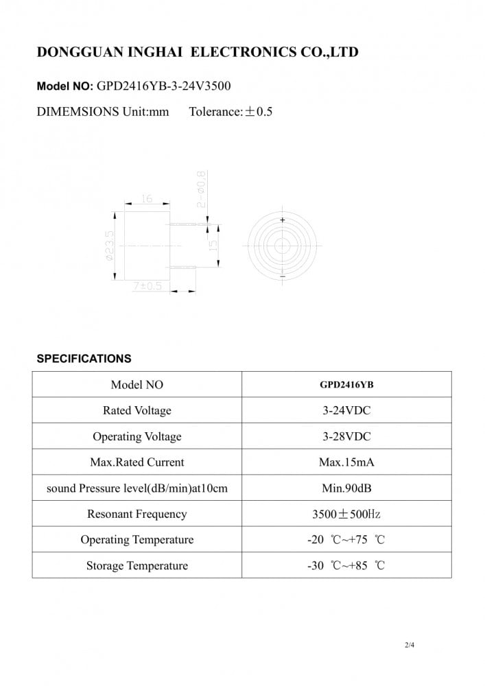 GPD2416YB specification approval document page 2