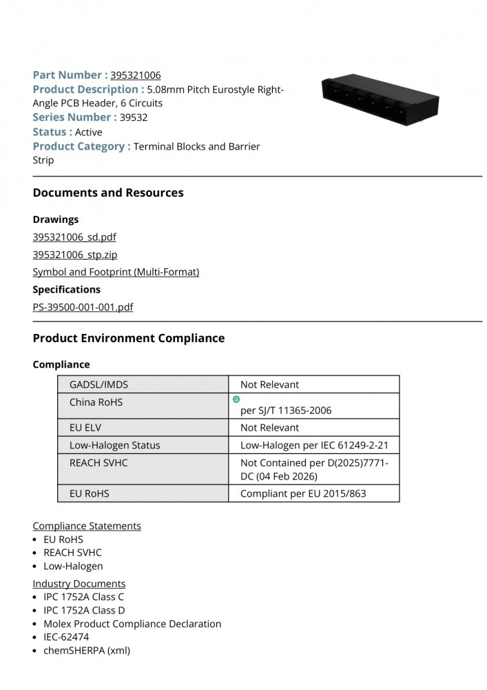 MOLEX 395321006 technical document image, page 1