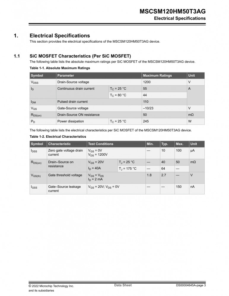 MSCSM120HM50T3AG technical document page 3