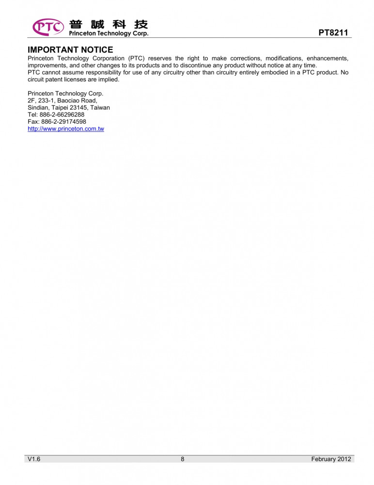 PT8211 datasheet page 4