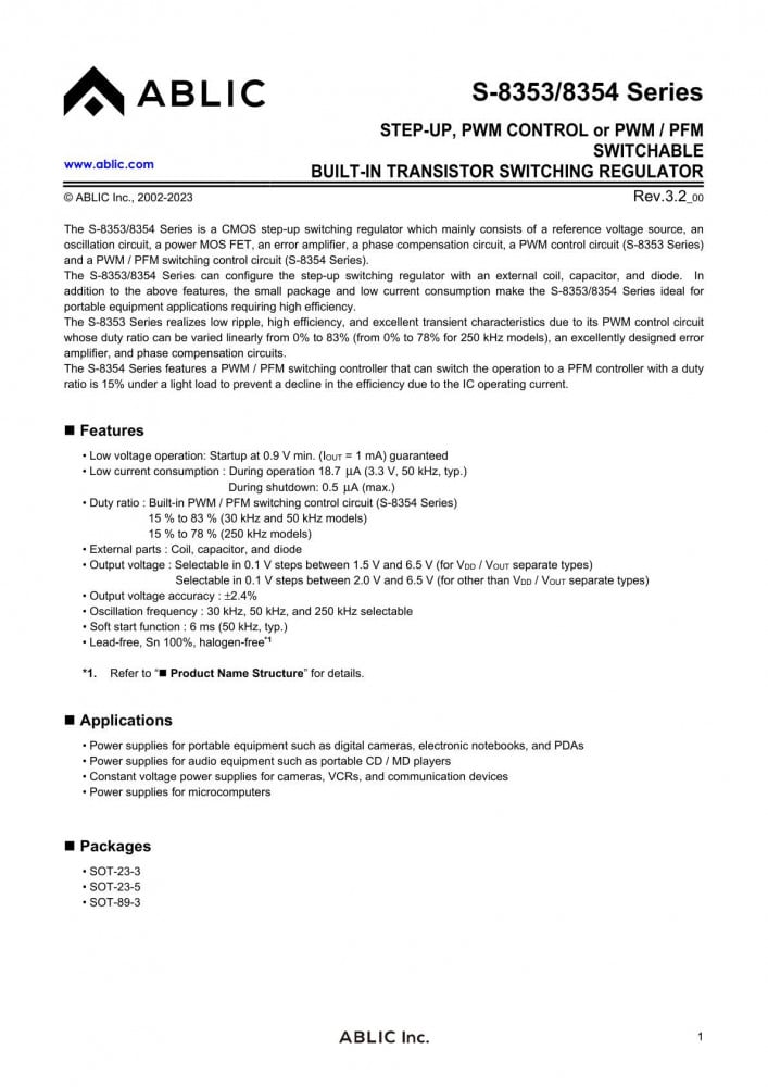 ABLIC S-8353 series datasheet page 1