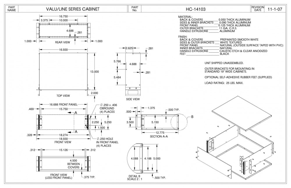 Bud Industries HC-14103 technical drawing