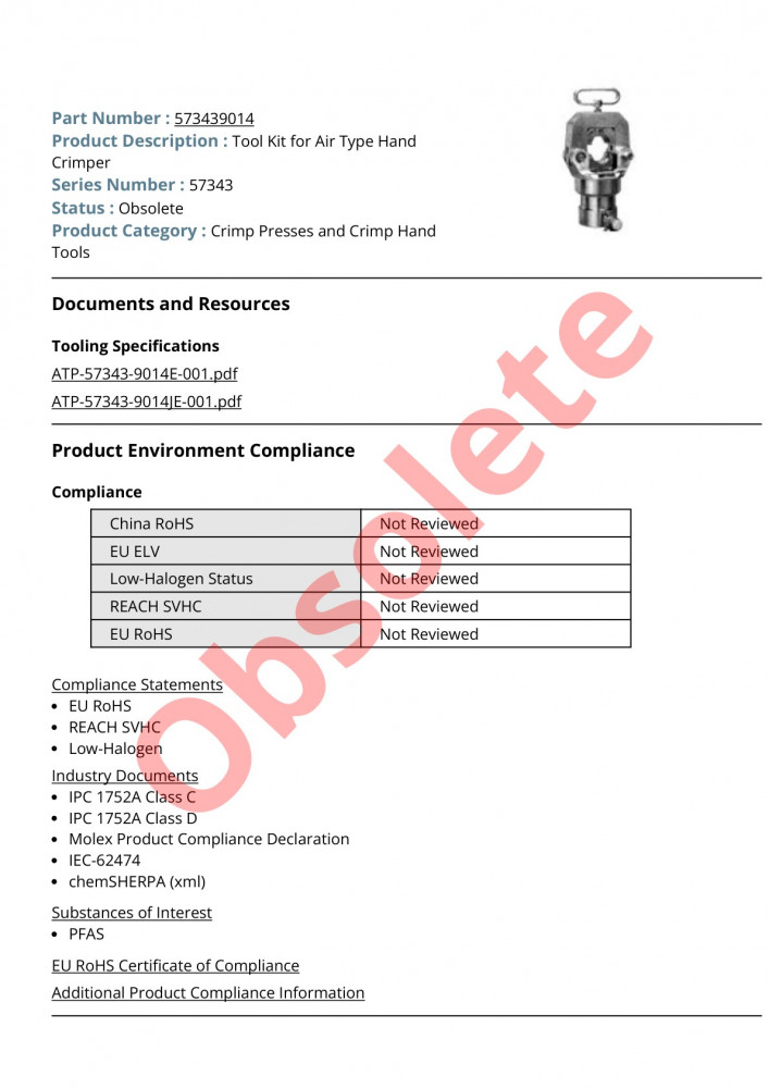 Tooling specification document preview, page 1