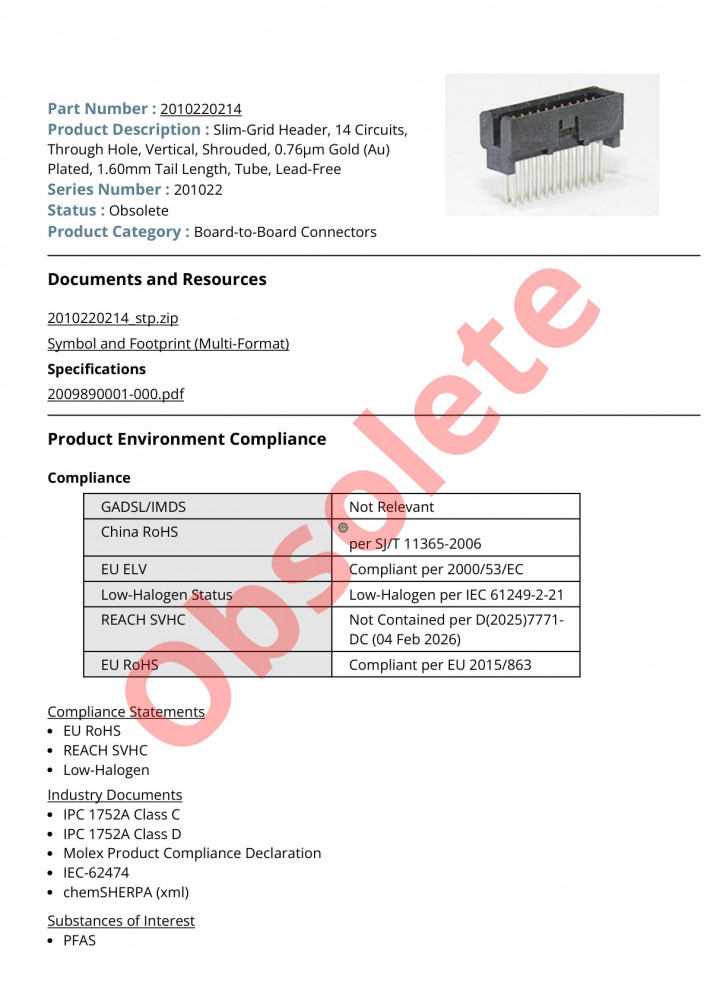 MOLEX 2010220214 technical document image, page 1