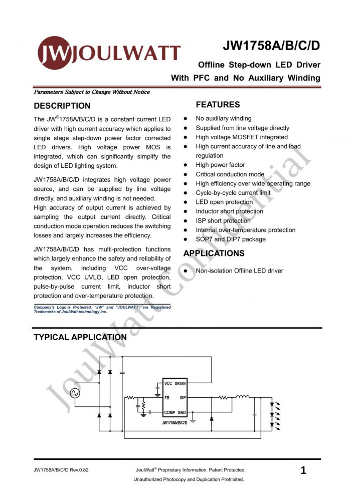 JW1758B datasheet page 1