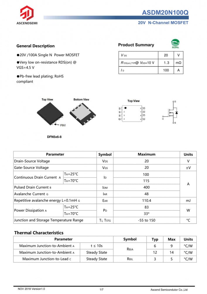 ASDM20N100Q-R datasheet page 1