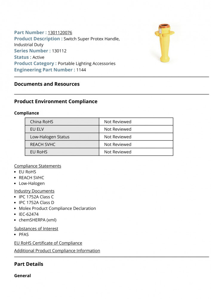 Product document image 1 for MOLEX 1301120076