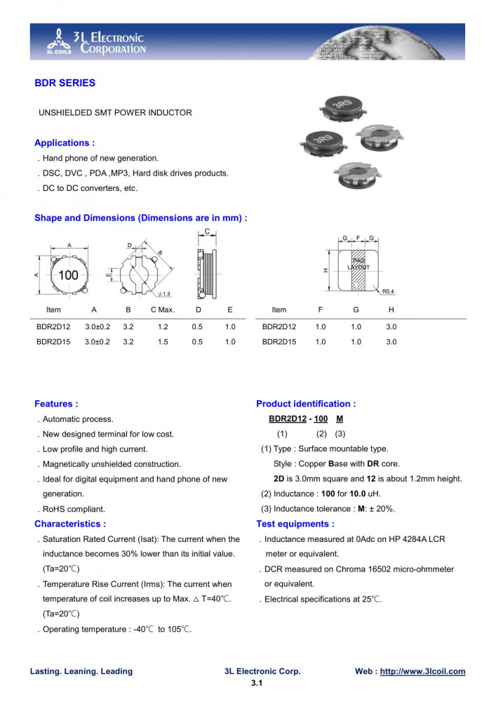 BDR series datasheet page 2