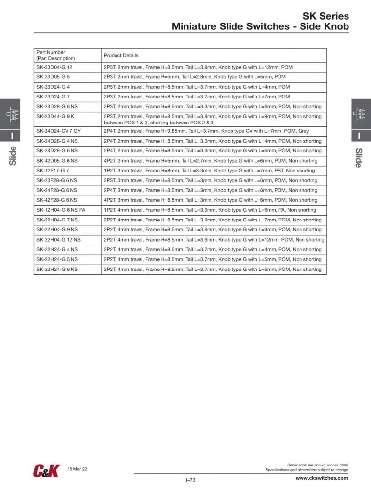 C&K SK series datasheet page 2