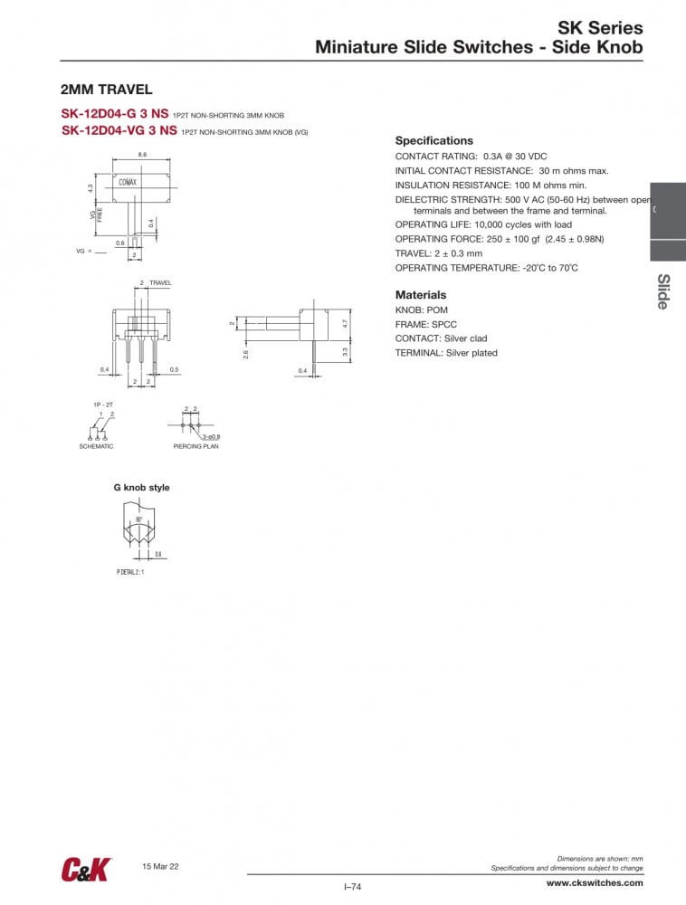 C&K SK series datasheet page 3
