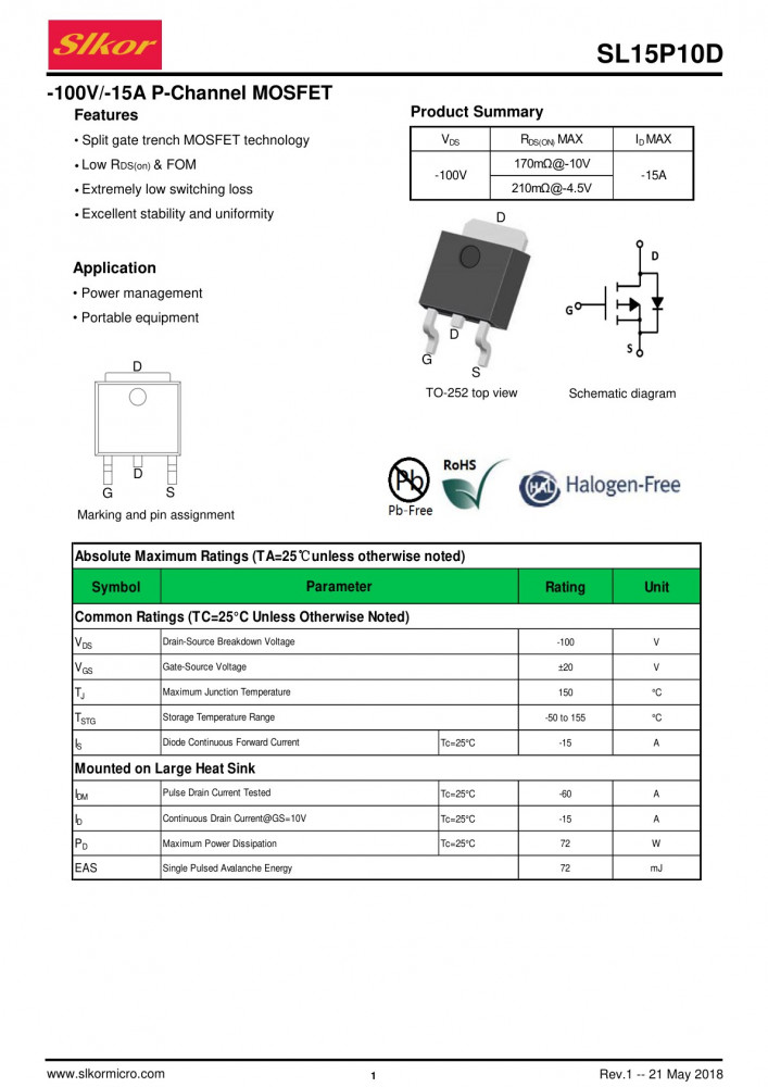 SL15P10D datasheet page 1