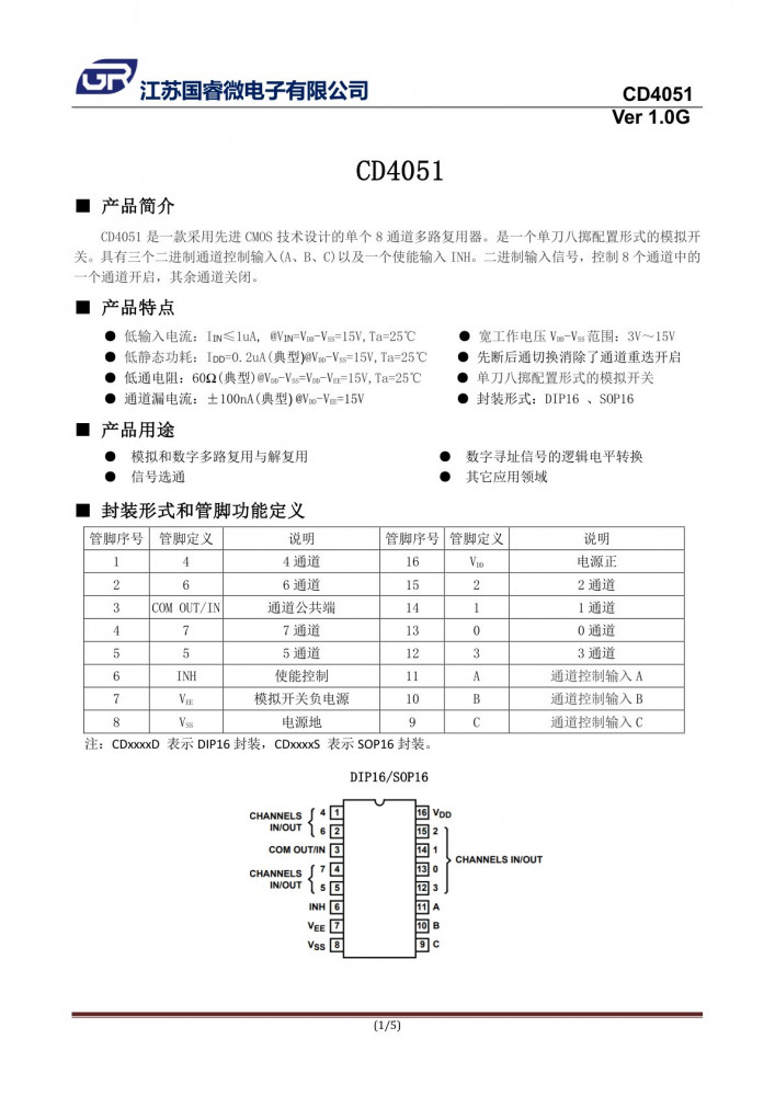 CD4051S datasheet page 1