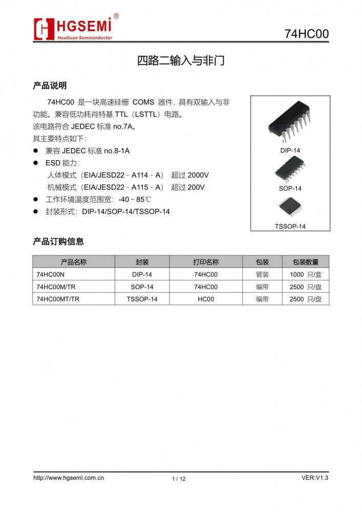 74HC00N datasheet page 1