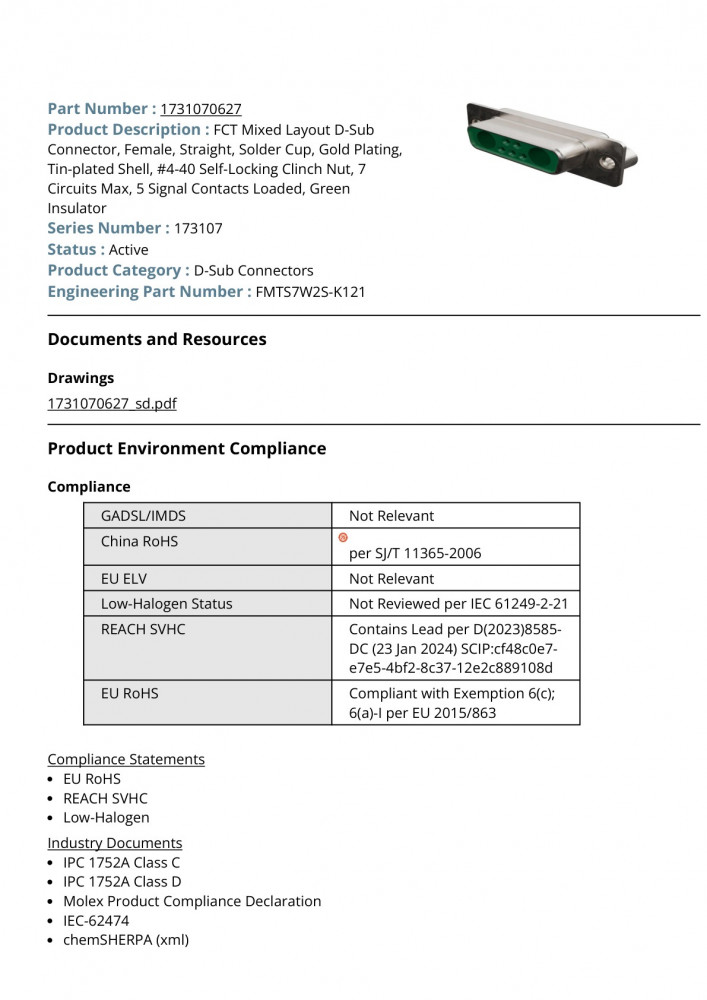 MOLEX 1731070627 drawing preview, page 1