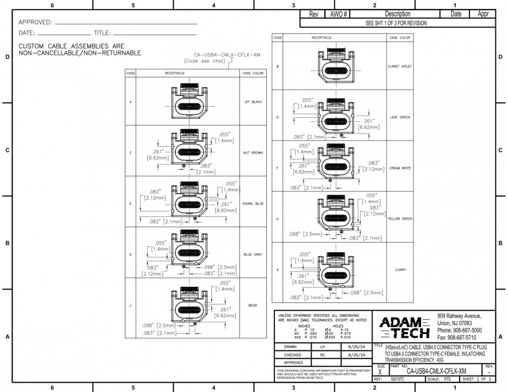 ADAM TECH USB4 cable assembly drawing, page 2