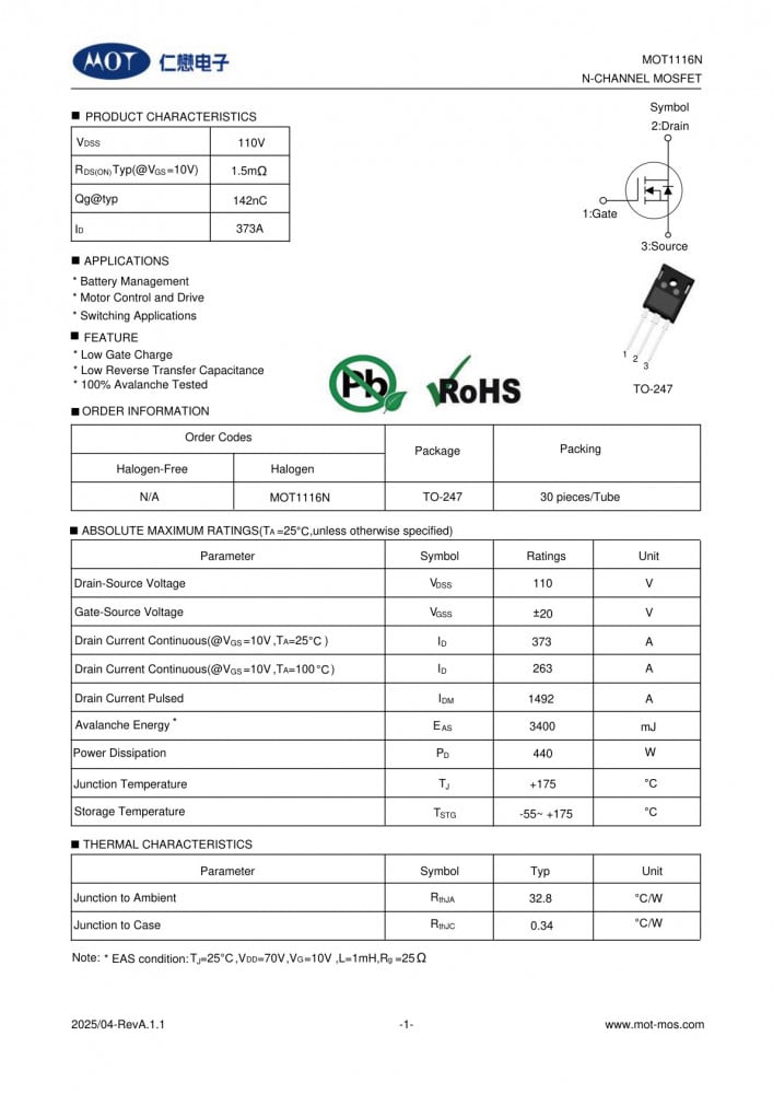 MOT1116N datasheet page 1