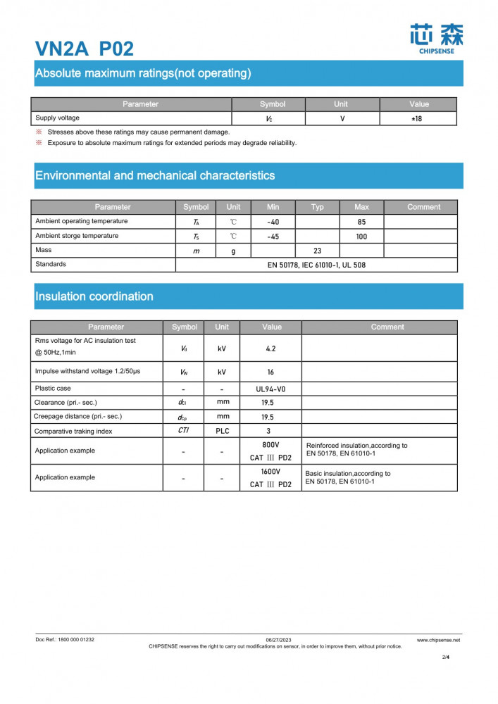 VN2A 25 P02 datasheet page 2