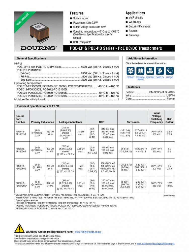 BOURNS POE series datasheet page 1