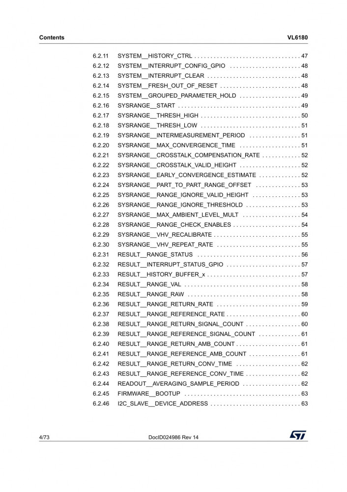 VL6180 datasheet page 4