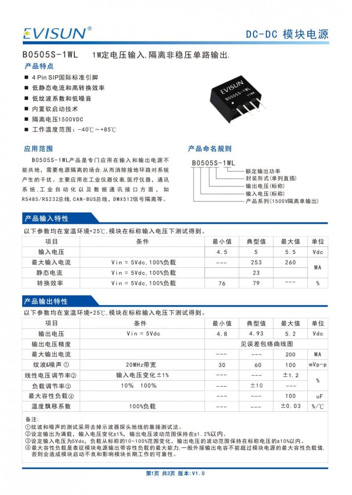 B0505S-1WL datasheet page 1