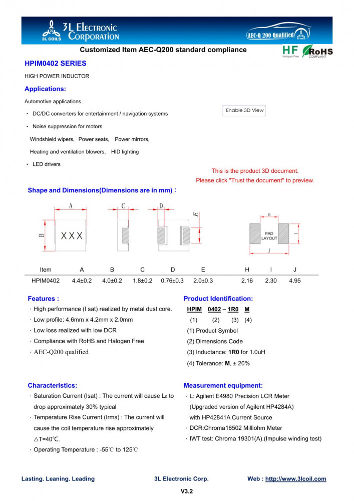 HPIM0402 manufacturer document page 1