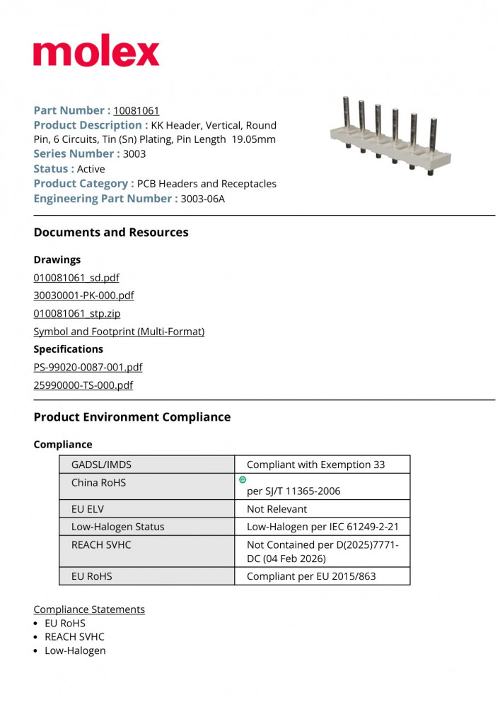 MOLEX KK 508 family document page 1