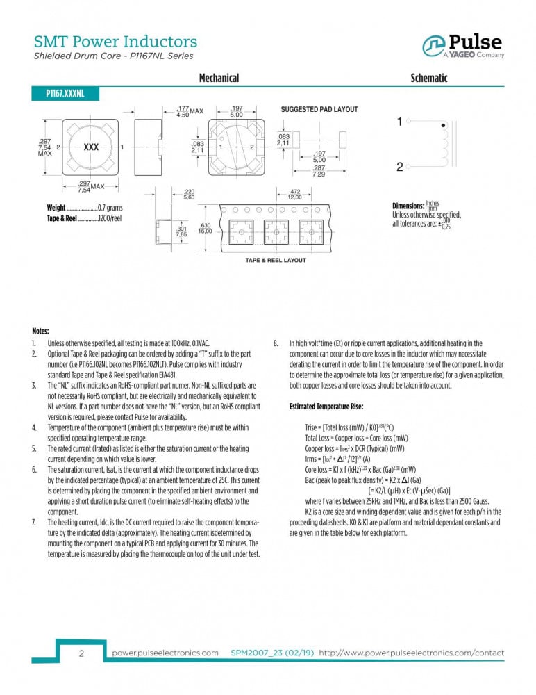 PULSE P1167 mechanical drawing