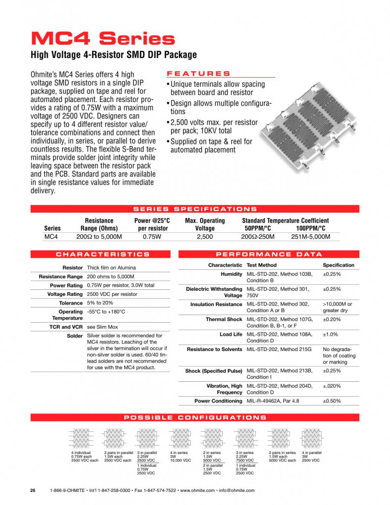 Ohmite MC4 series datasheet page 1